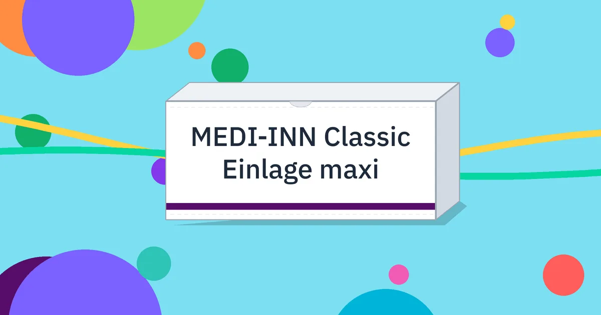 Symbolbild: Packung mit der Aufschrift MEDI-INN Classic Einlage maxi (PZN 18370476) – Verfügbarkeit und Bezug in Apotheken in Frankfurt am Main