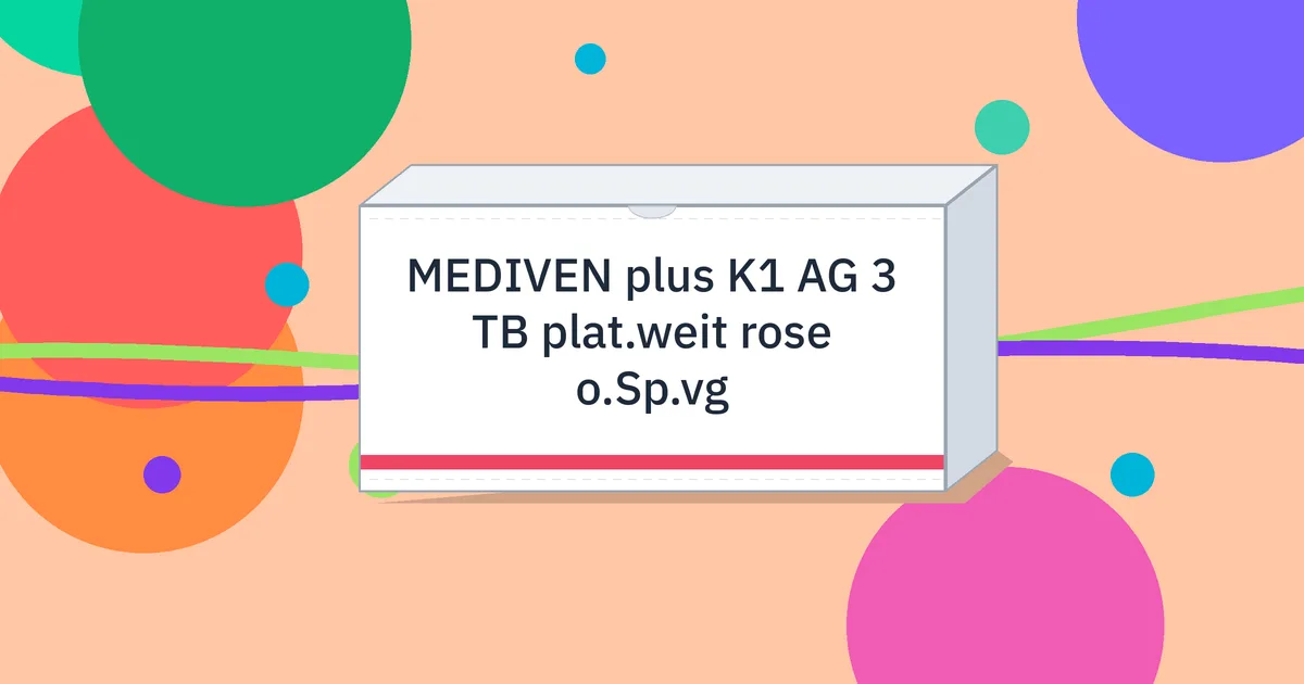 Symbolbild: Packung mit der Aufschrift MEDIVEN plus K1 AG 3 TB plat.weit rose o.Sp.vg (PZN 15061326) – Verfügbarkeit und Bezug in Apotheken in Frankfurt am Main