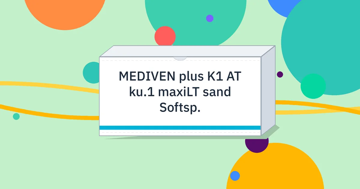 Symbolbild: Packung mit der Aufschrift MEDIVEN plus K1 AT ku.1 maxiLT sand Softsp. (PZN 18942837) – Verfügbarkeit und Bezug in Apotheken in Frankfurt am Main