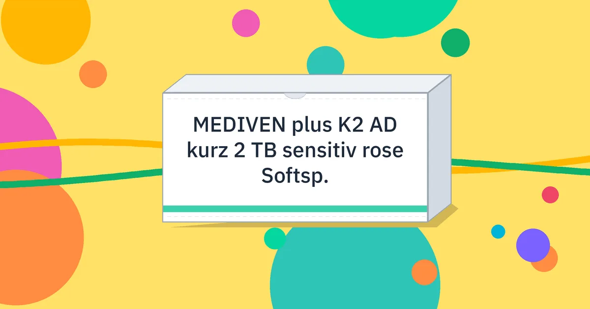 Symbolbild: Packung mit der Aufschrift MEDIVEN plus K2 AD kurz 2 TB sensitiv rose Softsp. (PZN 15106394) – Verfügbarkeit und Bezug in Apotheken in Frankfurt am Main