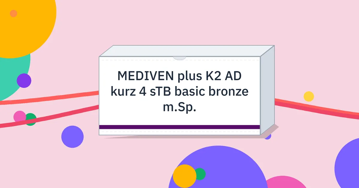 Symbolbild: Packung mit der Aufschrift MEDIVEN plus K2 AD kurz 4 sTB basic bronze m.Sp. (PZN 15100196) – Verfügbarkeit und Bezug in Apotheken in Frankfurt am Main
