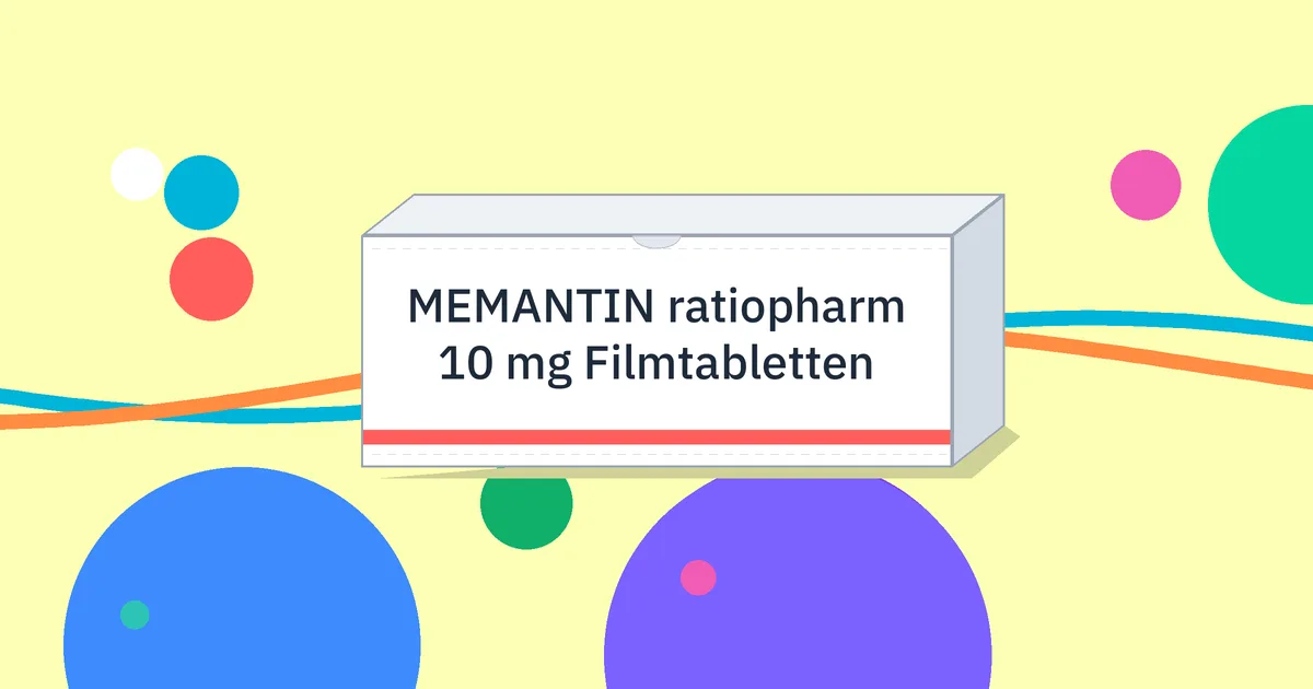 Symbolbild: Packung mit der Aufschrift MEMANTIN ratiopharm 10 mg Filmtabletten (PZN 11877829) – Verfügbarkeit und Bezug in Apotheken in Frankfurt am Main