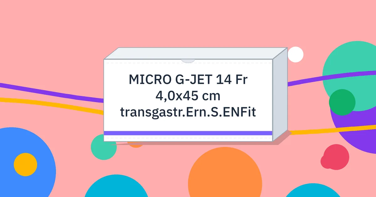 Symbolbild: Packung mit der Aufschrift MICRO G-JET 14 Fr 4,0x45 cm transgastr.Ern.S.ENFit (PZN 17818839) – Verfügbarkeit und Bezug in Apotheken in Frankfurt am Main