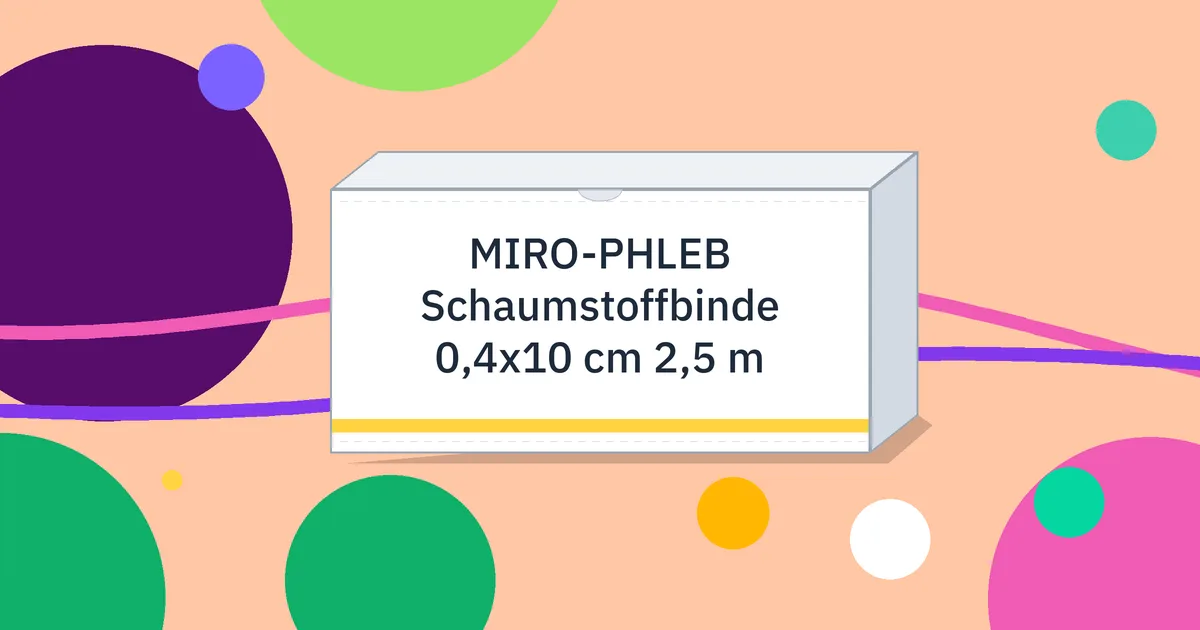Symbolbild: Packung mit der Aufschrift MIRO-PHLEB Schaumstoffbinde 0,4x10 cm 2,5 m (PZN 19446454) – Verfügbarkeit und Bezug in Apotheken in Frankfurt am Main