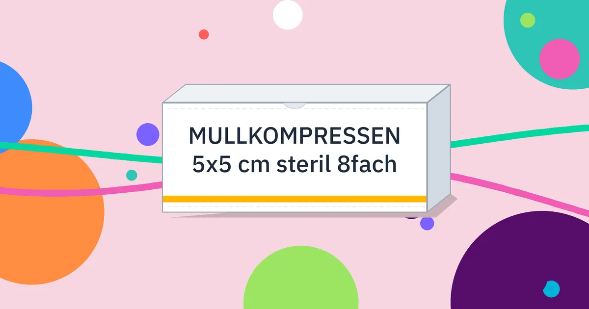 Symbolbild: Packung mit der Aufschrift MULLKOMPRESSEN 5x5 cm steril 8fach (PZN 07385776) – Verfügbarkeit und Bezug in Apotheken in Frankfurt am Main