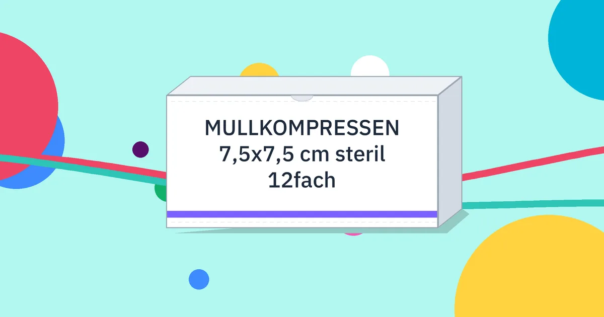 Symbolbild: Packung mit der Aufschrift MULLKOMPRESSEN 7,5x7,5 cm steril 12fach (PZN 01330739) – Verfügbarkeit und Bezug in Apotheken in Frankfurt am Main