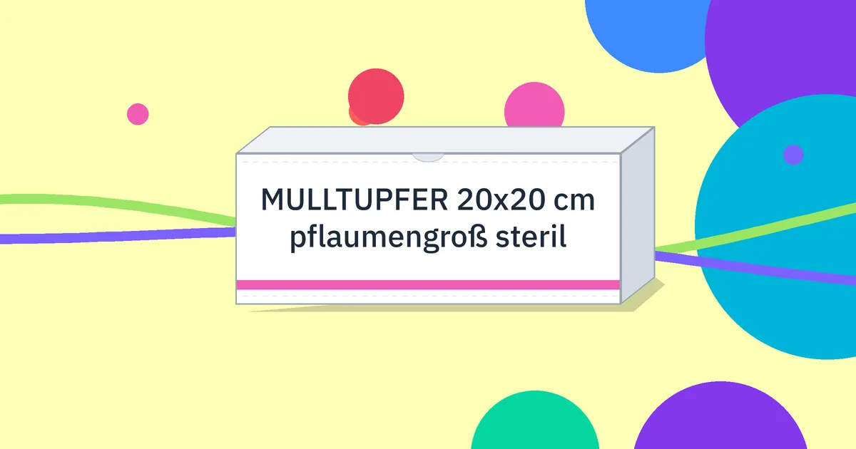Symbolbild: Packung mit der Aufschrift MULLTUPFER 20x20 cm pflaumengroß steril (PZN 02845954) – Verfügbarkeit und Bezug in Apotheken in Frankfurt am Main