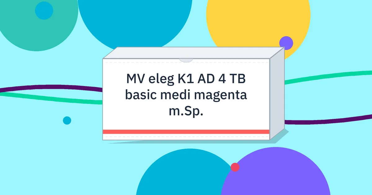 Symbolbild: Packung mit der Aufschrift MV eleg K1 AD 4 TB basic medi magenta m.Sp. (PZN 14619476) – Verfügbarkeit und Bezug in Apotheken in Frankfurt am Main