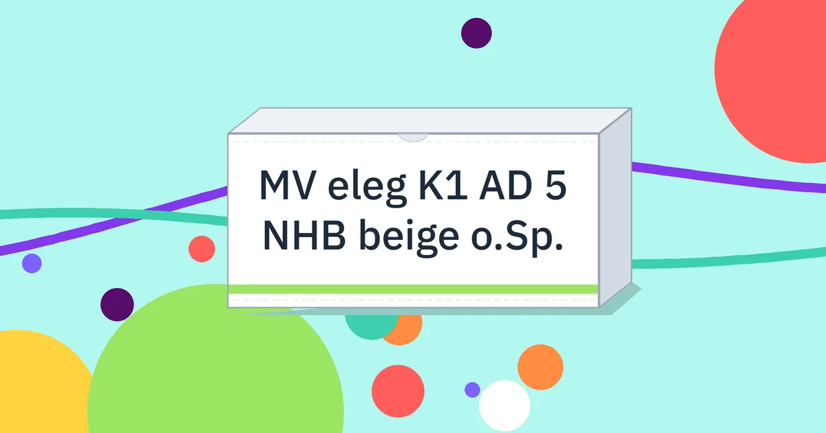 Symbolbild: Packung mit der Aufschrift MV eleg K1 AD 5 NHB beige o.Sp. (PZN 15675152) – Verfügbarkeit und Bezug in Apotheken in Frankfurt am Main