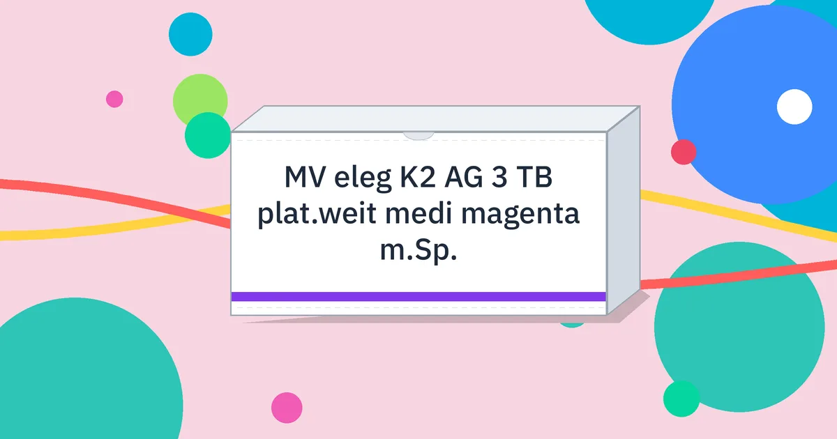 Symbolbild: Packung mit der Aufschrift MV eleg K2 AG 3 TB plat.weit medi magenta m.Sp. (PZN 14639881) – Verfügbarkeit und Bezug in Apotheken in Frankfurt am Main
