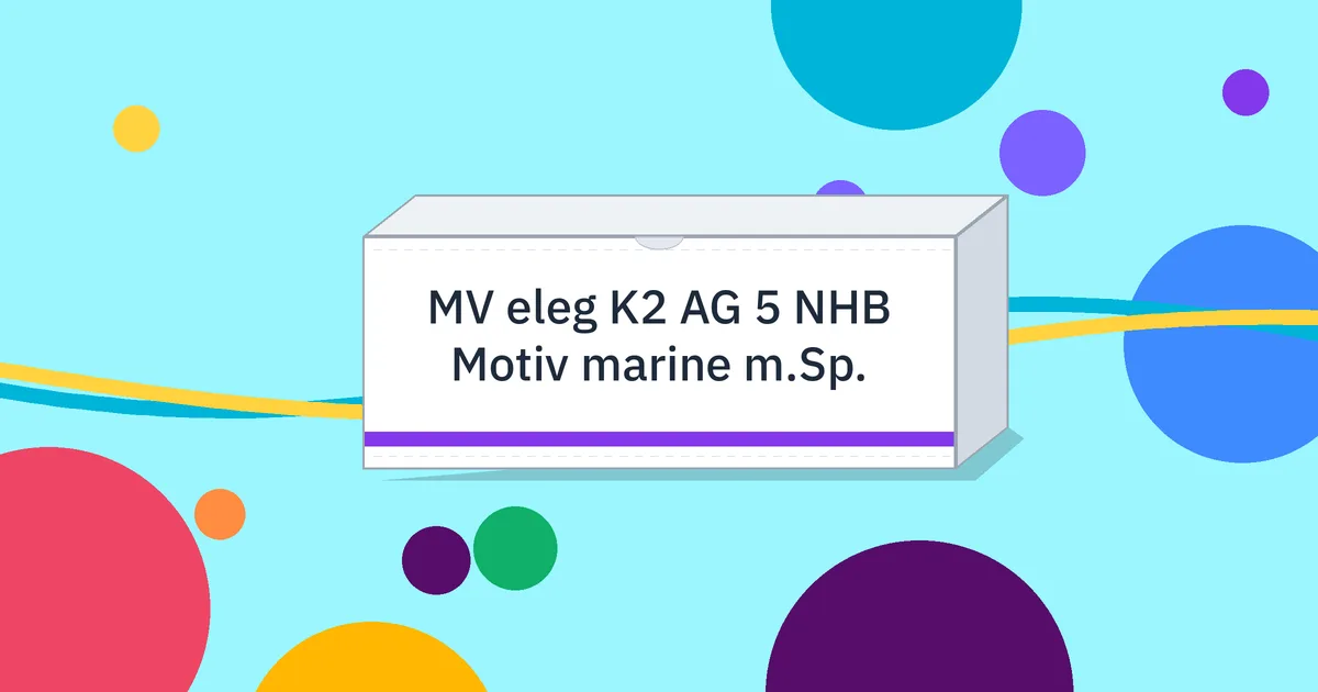 Symbolbild: Packung mit der Aufschrift MV eleg K2 AG 5 NHB Motiv marine m.Sp. (PZN 15722986) – Verfügbarkeit und Bezug in Apotheken in Frankfurt am Main