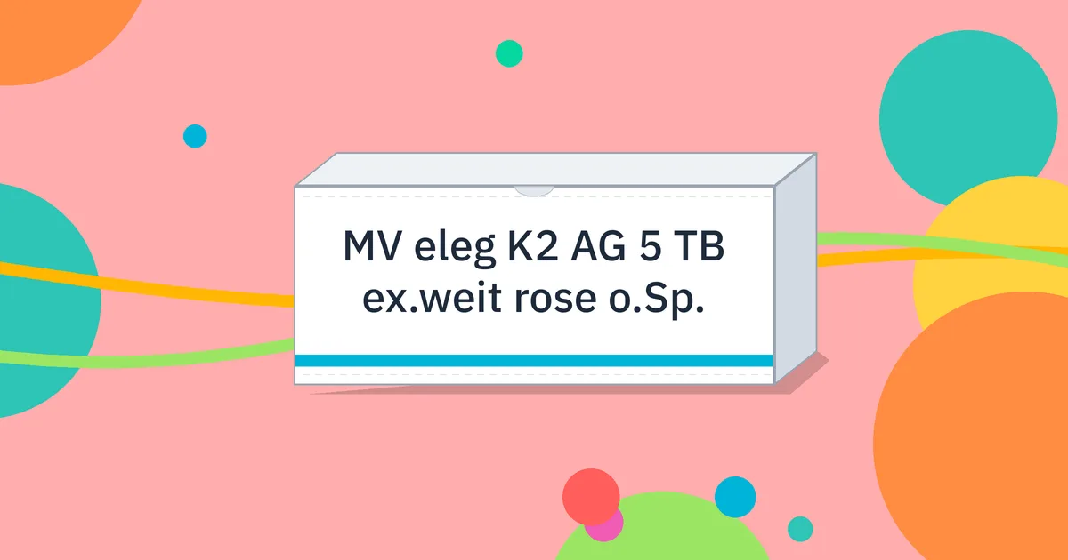 Symbolbild: Packung mit der Aufschrift MV eleg K2 AG 5 TB ex.weit rose o.Sp. (PZN 14699937) – Verfügbarkeit und Bezug in Apotheken in Frankfurt am Main