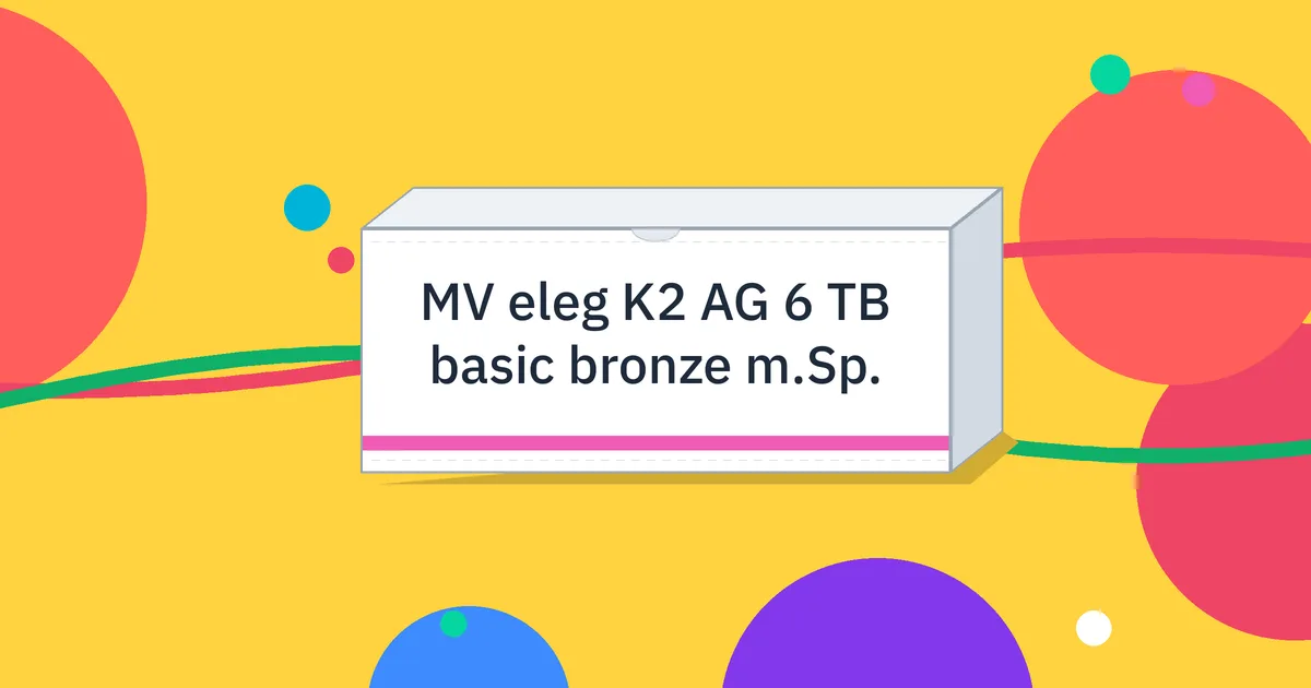 Symbolbild: Packung mit der Aufschrift MV eleg K2 AG 6 TB basic bronze m.Sp. (PZN 14720175) – Verfügbarkeit und Bezug in Apotheken in Frankfurt am Main