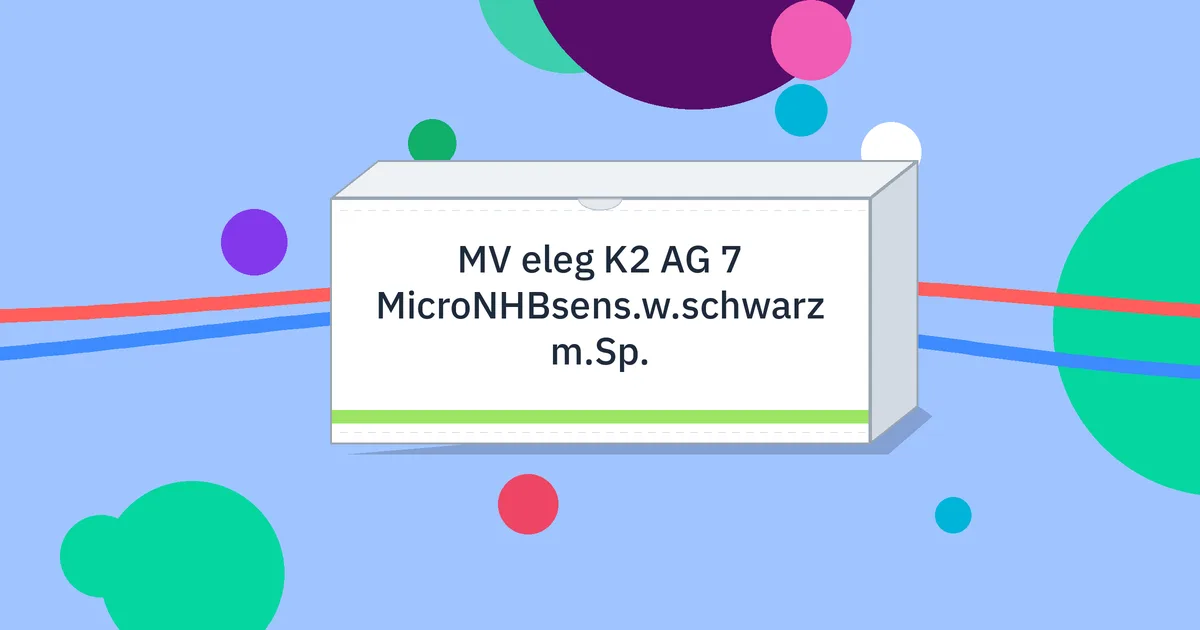 Symbolbild: Packung mit der Aufschrift MV eleg K2 AG 7 MicroNHBsens.w.schwarz m.Sp. (PZN 16068879) – Verfügbarkeit und Bezug in Apotheken in Frankfurt am Main