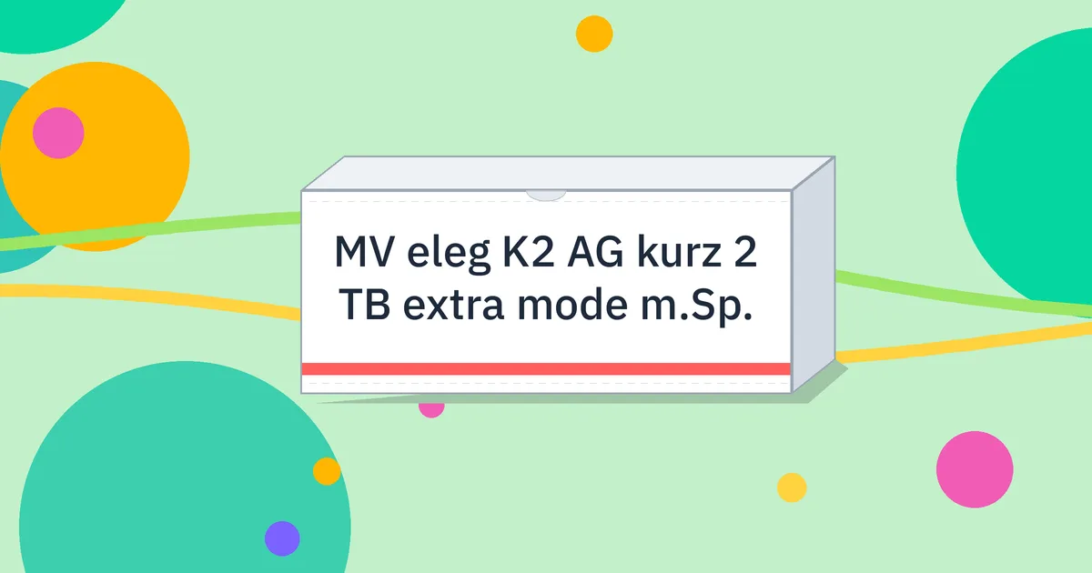 Symbolbild: Packung mit der Aufschrift MV eleg K2 AG kurz 2 TB extra mode m.Sp. (PZN 09878980) – Verfügbarkeit und Bezug in Apotheken in Frankfurt am Main