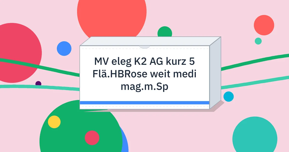 Symbolbild: Packung mit der Aufschrift MV eleg K2 AG kurz 5 Flä.HBRose weit medi mag.m.Sp (PZN 15706094) – Verfügbarkeit und Bezug in Apotheken in Frankfurt am Main