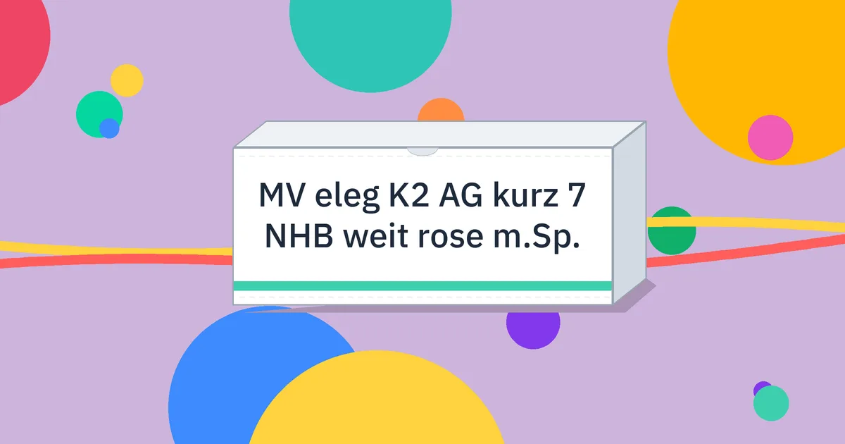 Symbolbild: Packung mit der Aufschrift MV eleg K2 AG kurz 7 NHB weit rose m.Sp. (PZN 15714484) – Verfügbarkeit und Bezug in Apotheken in Frankfurt am Main