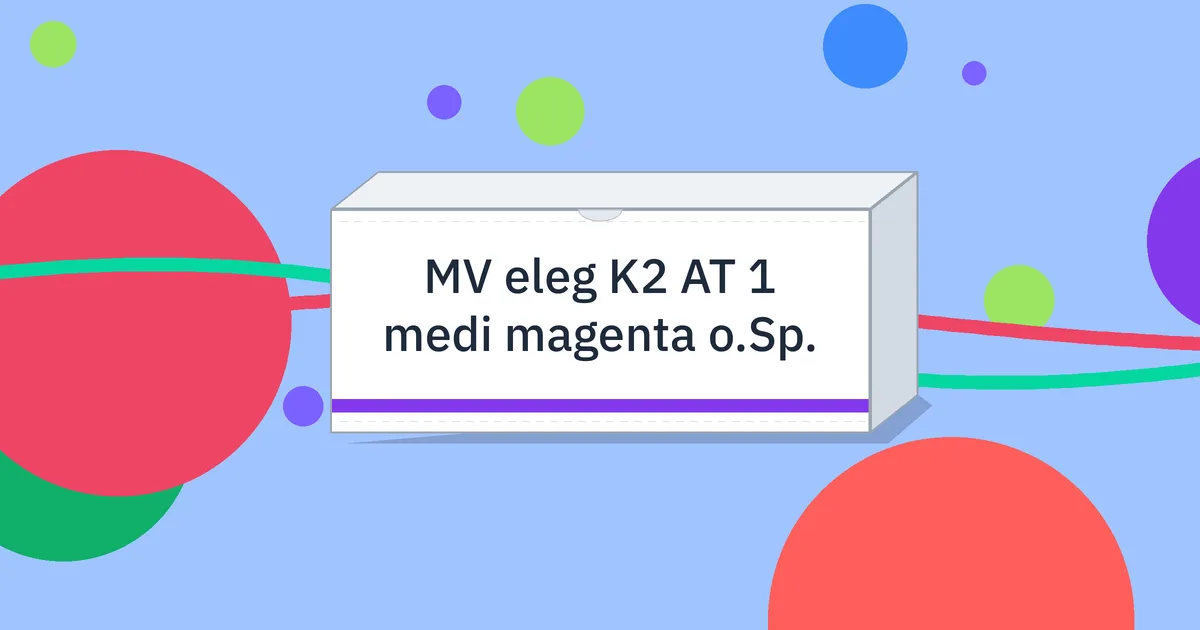 Symbolbild: Packung mit der Aufschrift MV eleg K2 AT 1 medi magenta o.Sp. (PZN 14625643) – Verfügbarkeit und Bezug in Apotheken in Frankfurt am Main