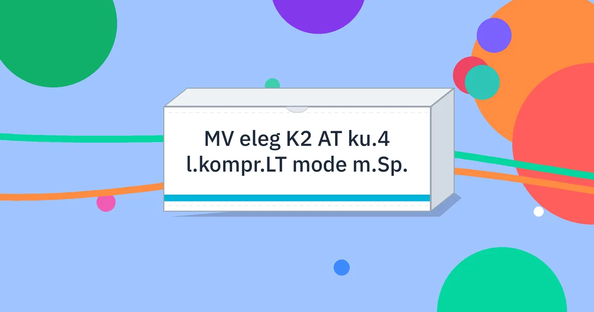 Symbolbild: Packung mit der Aufschrift MV eleg K2 AT ku.4 l.kompr.LT mode m.Sp. (PZN 06190295) – Verfügbarkeit und Bezug in Apotheken in Frankfurt am Main