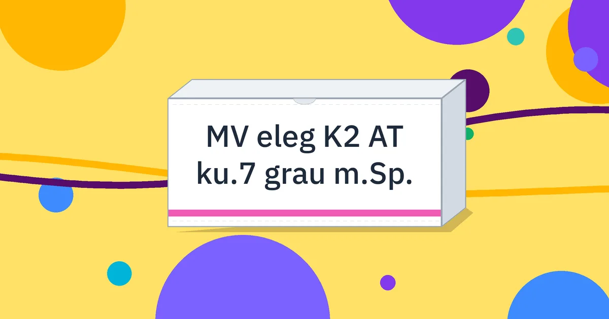 Symbolbild: Packung mit der Aufschrift MV eleg K2 AT ku.7 grau m.Sp. (PZN 18923107) – Verfügbarkeit und Bezug in Apotheken in Frankfurt am Main