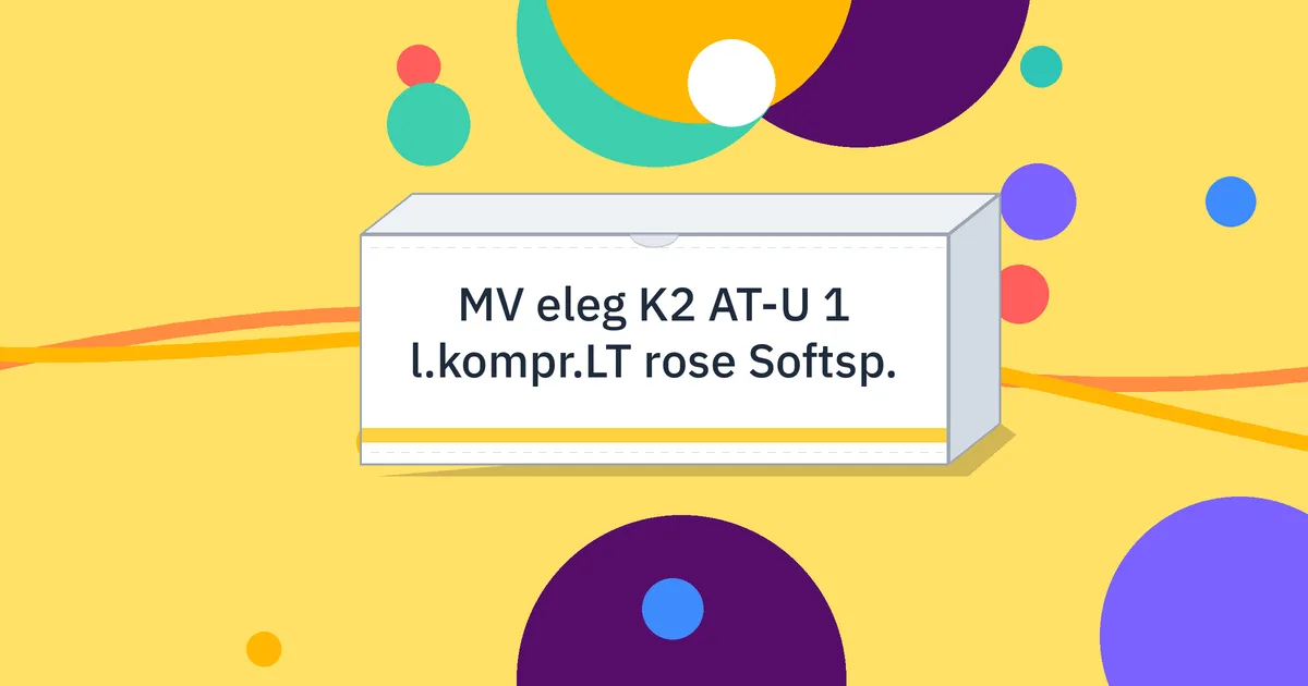 Symbolbild: Packung mit der Aufschrift MV eleg K2 AT-U 1 l.kompr.LT rose Softsp. (PZN 15290357) – Verfügbarkeit und Bezug in Apotheken in Frankfurt am Main