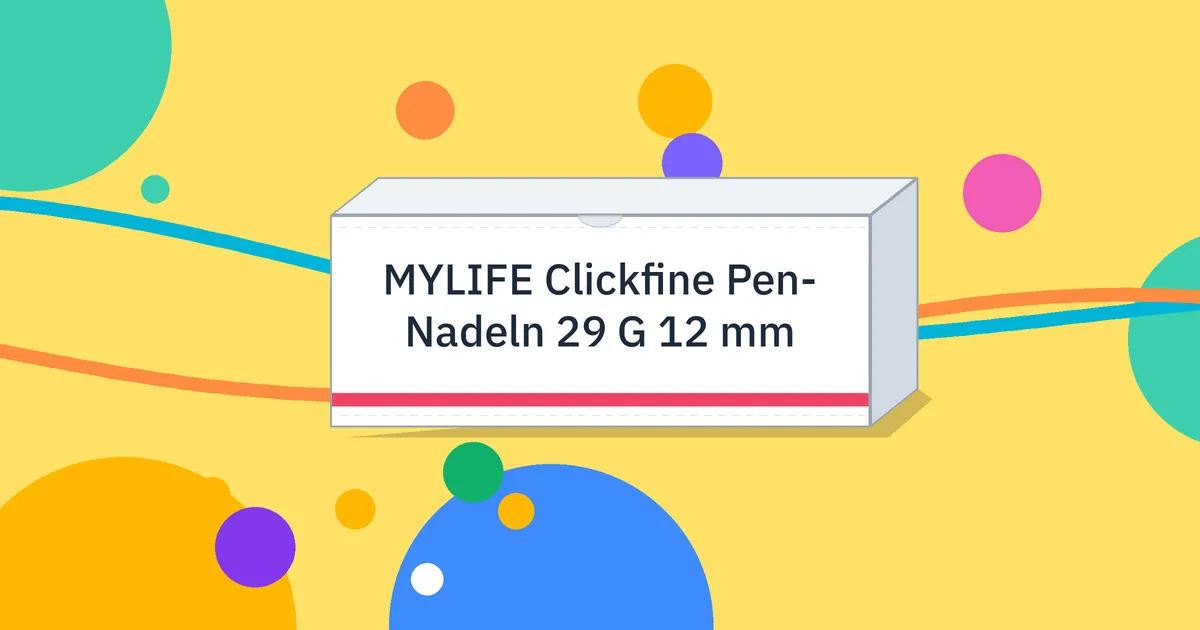 Symbolbild: Packung mit der Aufschrift MYLIFE Clickfine Pen-Nadeln 29 G 12 mm (PZN 15252888) – Verfügbarkeit und Bezug in Apotheken in Frankfurt am Main