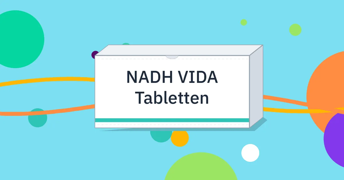 Symbolbild: Packung mit der Aufschrift NADH VIDA Tabletten (PZN 19667008) – Verfügbarkeit und Bezug in Apotheken in Frankfurt am Main