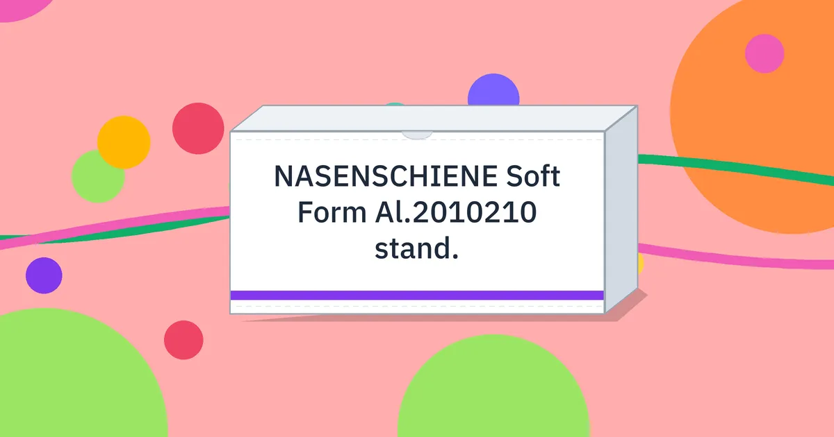 Symbolbild: Packung mit der Aufschrift NASENSCHIENE Soft Form Al.2010210 stand. (PZN 00185181) – Verfügbarkeit und Bezug in Apotheken in Frankfurt am Main
