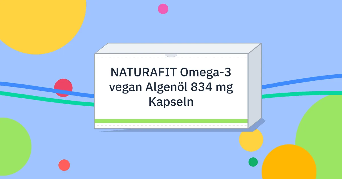 Symbolbild: Packung mit der Aufschrift NATURAFIT Omega-3 vegan Algenöl 834 mg Kapseln (PZN 13704777) – Verfügbarkeit und Bezug in Apotheken in Frankfurt am Main