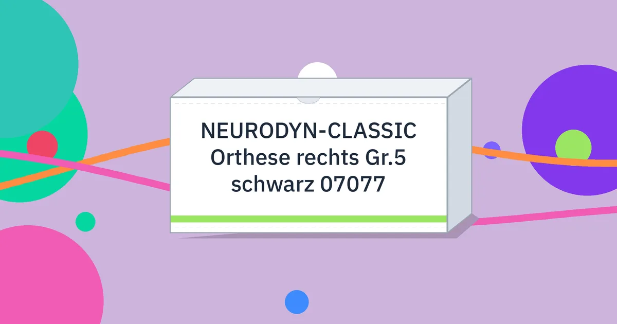 Symbolbild: Packung mit der Aufschrift NEURODYN-CLASSIC Orthese rechts Gr.5 schwarz 07077 (PZN 05017488) – Verfügbarkeit und Bezug in Apotheken in Frankfurt am Main