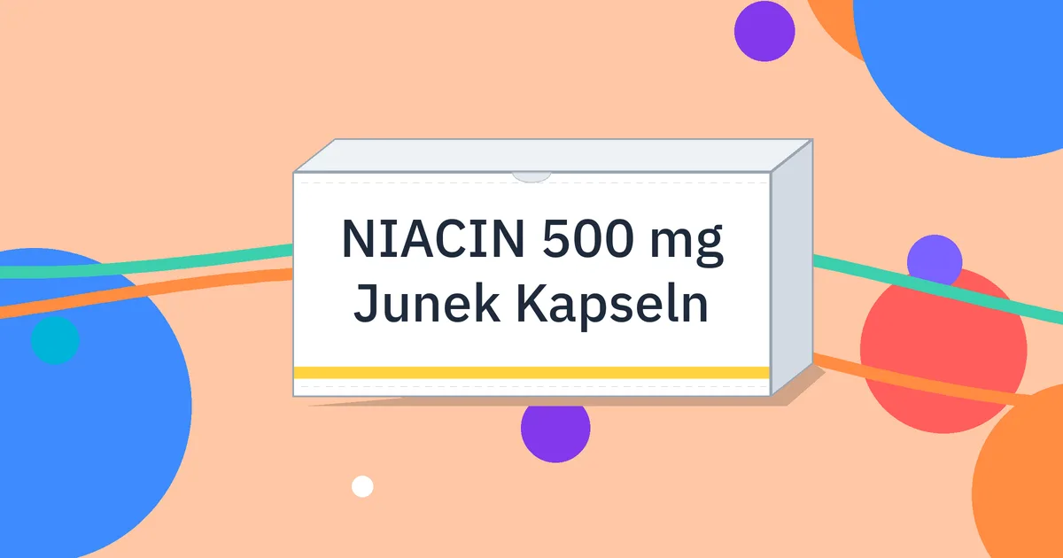 Symbolbild: Packung mit der Aufschrift NIACIN 500 mg Junek Kapseln (PZN 13578597) – Verfügbarkeit und Bezug in Apotheken in Frankfurt am Main
