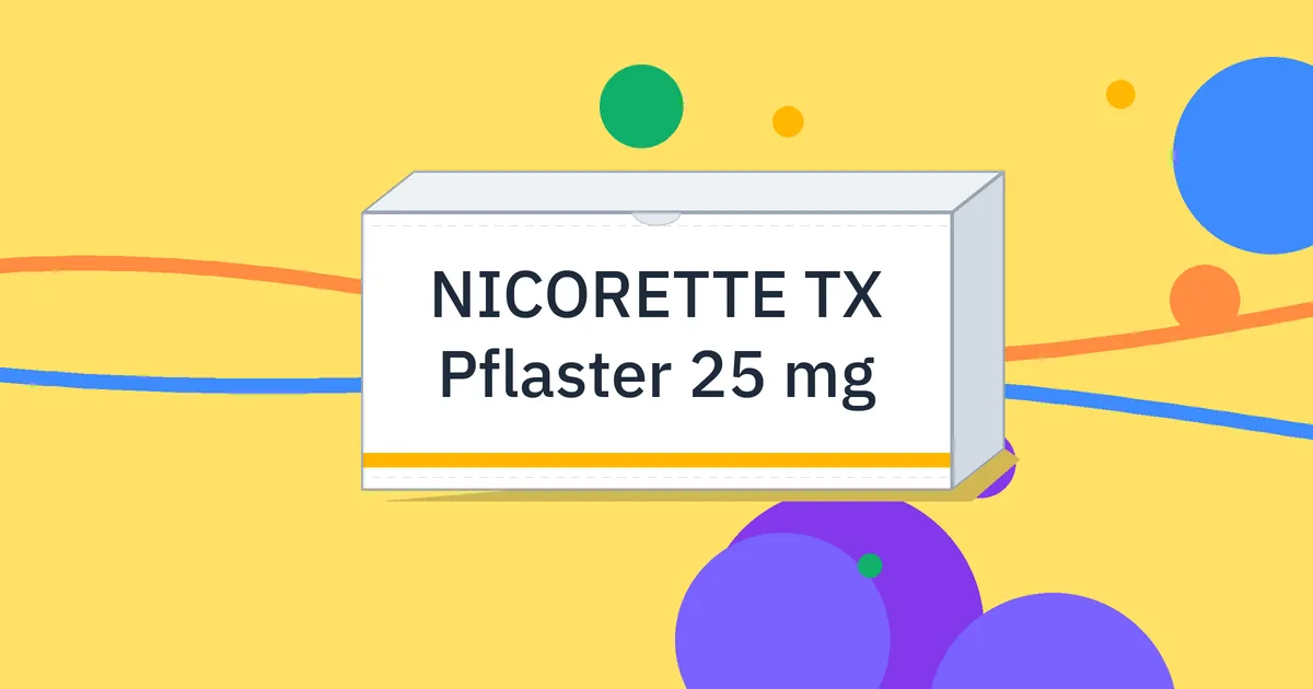 Symbolbild: Packung mit der Aufschrift NICORETTE TX Pflaster 25 mg (PZN 03273388) – Verfügbarkeit und Bezug in Apotheken in Frankfurt am Main