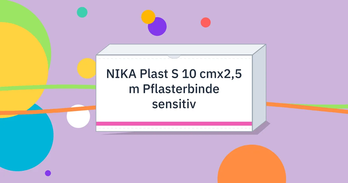 Symbolbild: Packung mit der Aufschrift NIKA Plast S 10 cmx2,5 m Pflasterbinde sensitiv (PZN 18171601) – Verfügbarkeit und Bezug in Apotheken in Frankfurt am Main