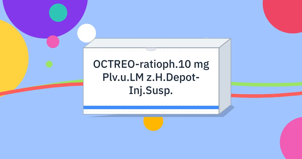Symbolbild: Packung mit der Aufschrift OCTREO-ratioph.10 mg Plv.u.LM z.H.Depot-Inj.Susp. (PZN 14061206) – Verfügbarkeit und Bezug in Apotheken in Frankfurt am Main