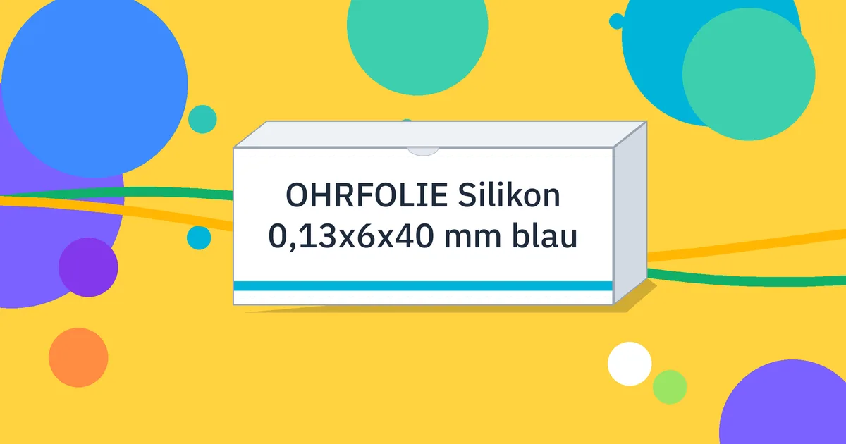 Symbolbild: Packung mit der Aufschrift OHRFOLIE Silikon 0,13x6x40 mm blau (PZN 20065674) – Verfügbarkeit und Bezug in Apotheken in Frankfurt am Main