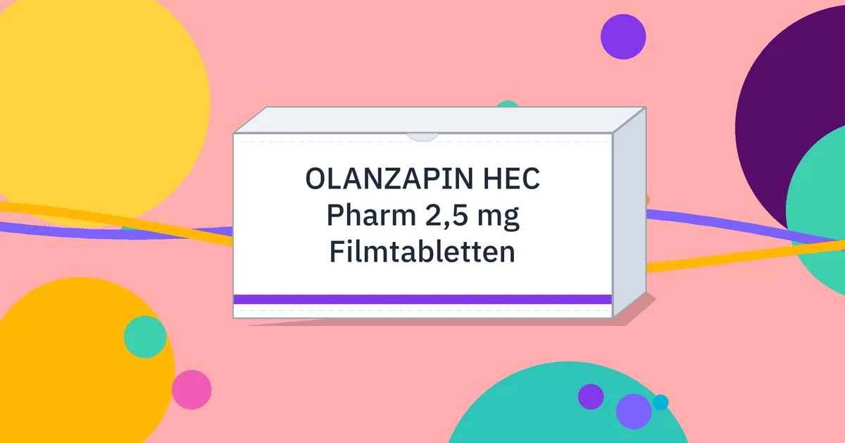 Symbolbild: Packung mit der Aufschrift OLANZAPIN HEC Pharm 2,5 mg Filmtabletten (PZN 11882693) – Verfügbarkeit und Bezug in Apotheken in Frankfurt am Main
