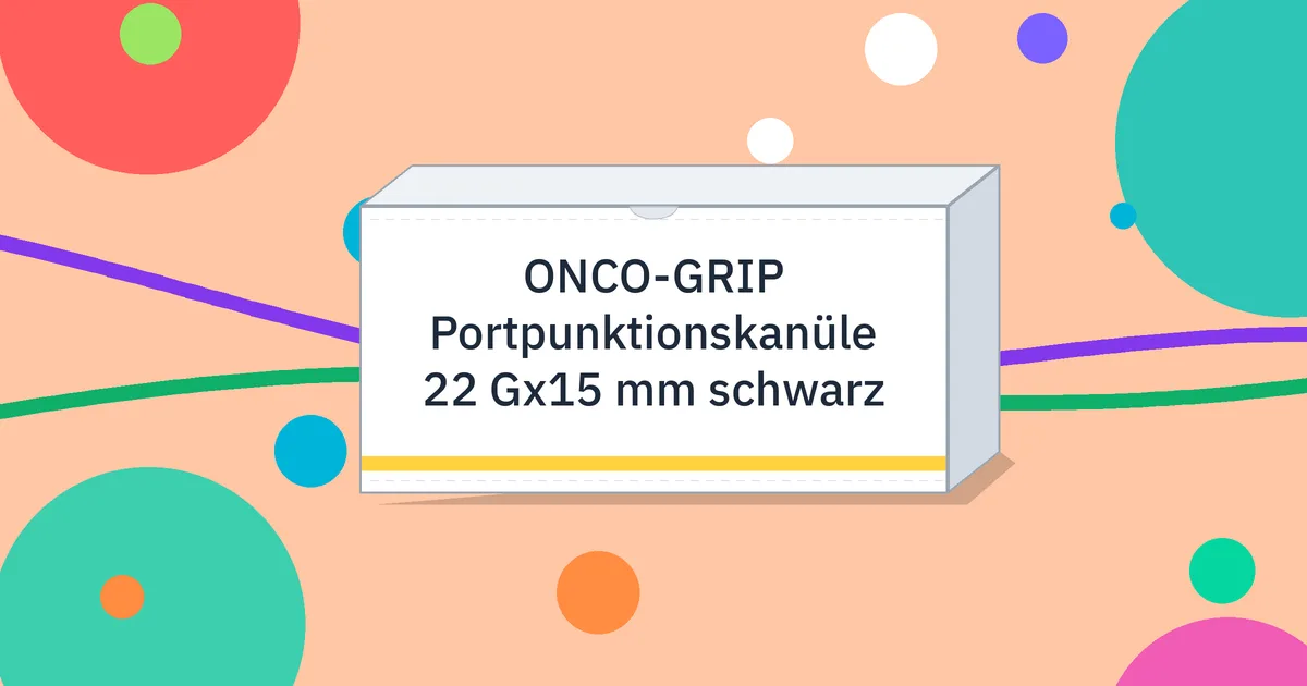 Symbolbild: Packung mit der Aufschrift ONCO-GRIP Portpunktionskanüle 22 Gx15 mm schwarz (PZN 09199865) – Verfügbarkeit und Bezug in Apotheken in Frankfurt am Main