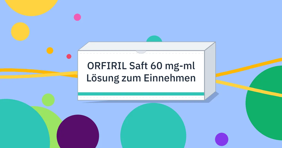 Symbolbild: Packung mit der Aufschrift ORFIRIL Saft 60 mg-ml Lösung zum Einnehmen (PZN 04897228) – Verfügbarkeit und Bezug in Apotheken in Frankfurt am Main