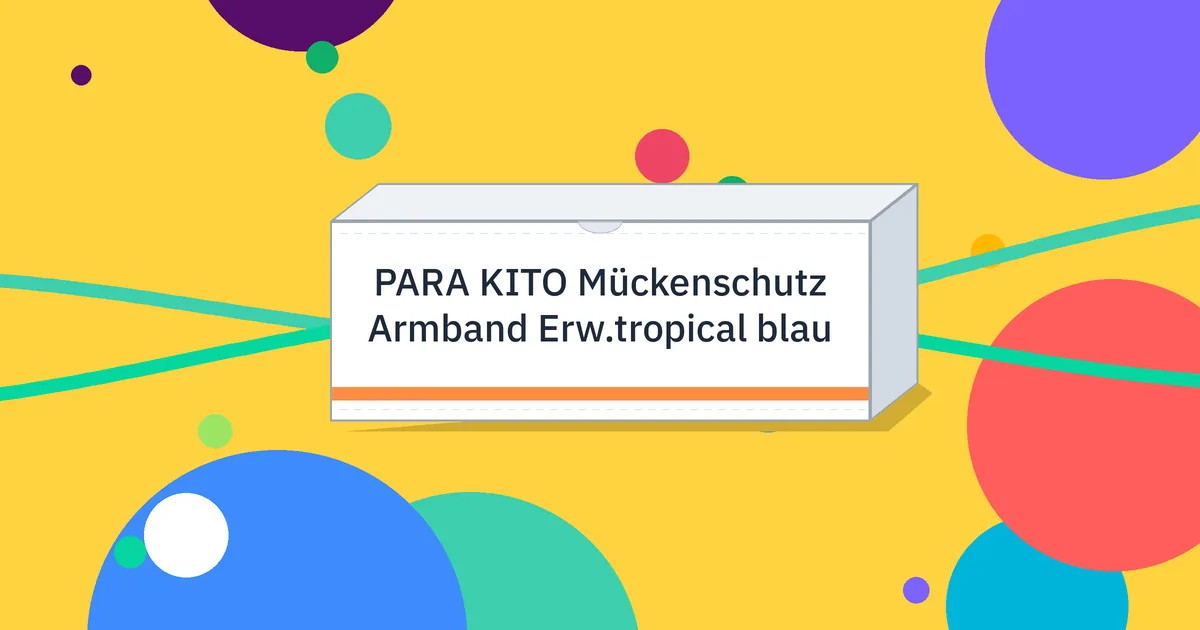 Symbolbild: Packung mit der Aufschrift PARA KITO Mückenschutz Armband Erw.tropical blau (PZN 20573442) – Verfügbarkeit und Bezug in Apotheken in Frankfurt am Main
