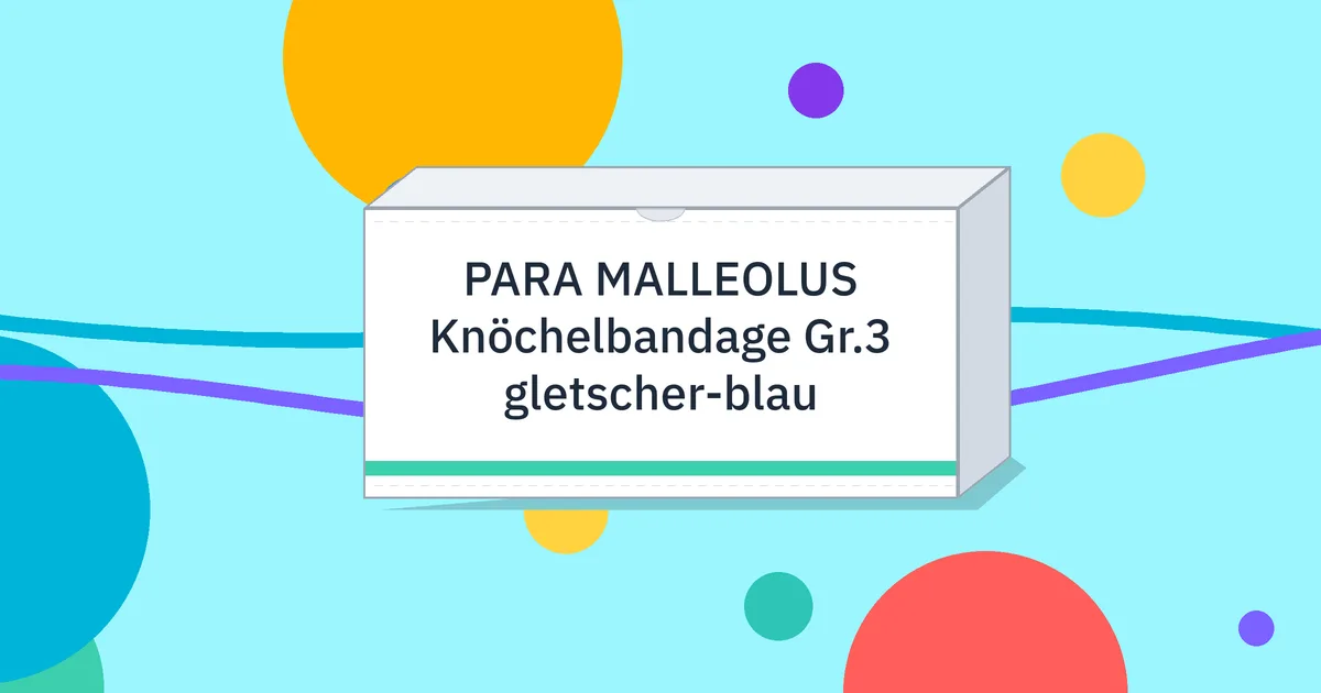 Symbolbild: Packung mit der Aufschrift PARA MALLEOLUS Knöchelbandage Gr.3 gletscher-blau (PZN 13763538) – Verfügbarkeit und Bezug in Apotheken in Frankfurt am Main