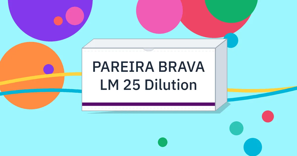 Symbolbild: Packung mit der Aufschrift PAREIRA BRAVA LM 25 Dilution (PZN 13631558) – Verfügbarkeit und Bezug in Apotheken in Frankfurt am Main