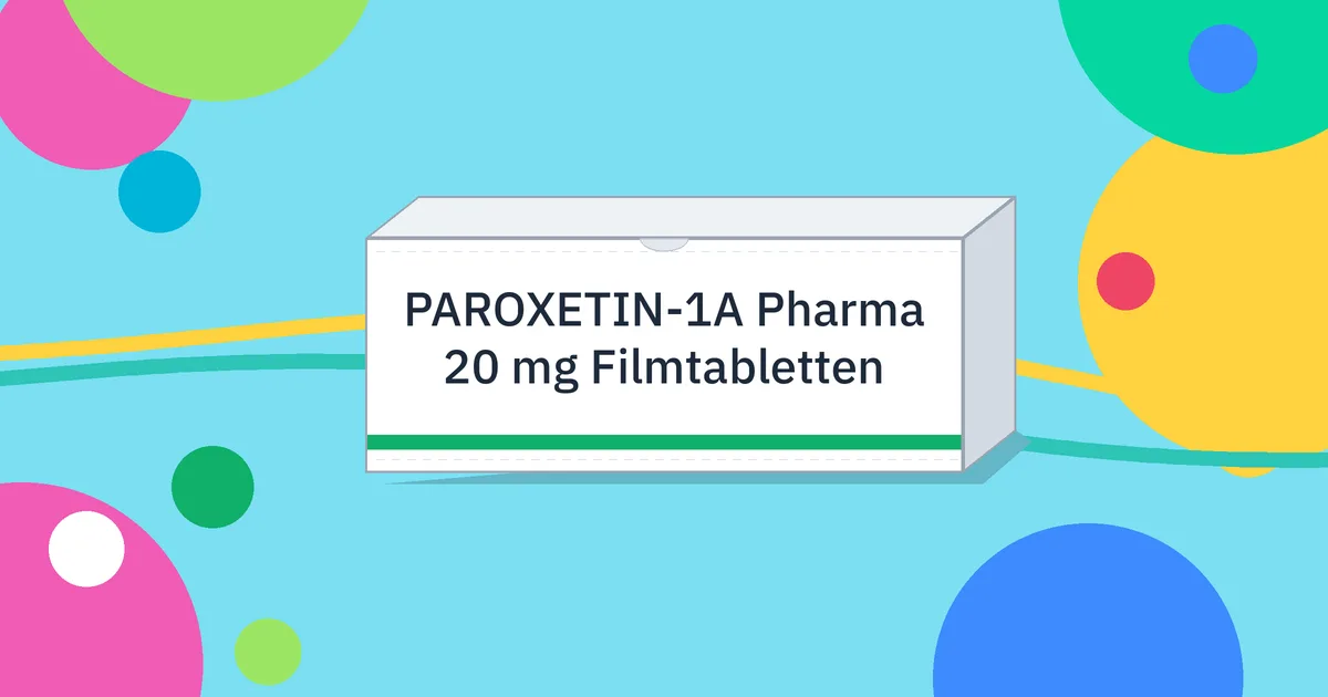 Symbolbild: Packung mit der Aufschrift PAROXETIN-1A Pharma 20 mg Filmtabletten (PZN 01970404) – Verfügbarkeit und Bezug in Apotheken in Frankfurt am Main