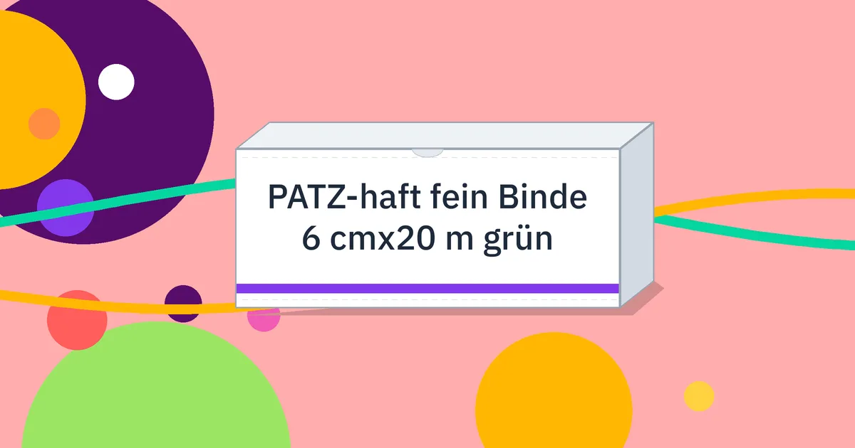 Symbolbild: Packung mit der Aufschrift PATZ-haft fein Binde 6 cmx20 m grün (PZN 06814436) – Verfügbarkeit und Bezug in Apotheken in Frankfurt am Main