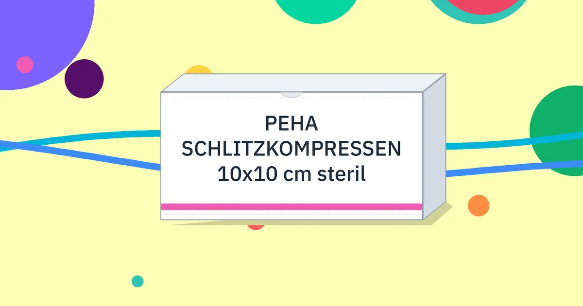 Symbolbild: Packung mit der Aufschrift PEHA SCHLITZKOMPRESSEN 10x10 cm steril (PZN 19452621) – Verfügbarkeit und Bezug in Apotheken in Frankfurt am Main