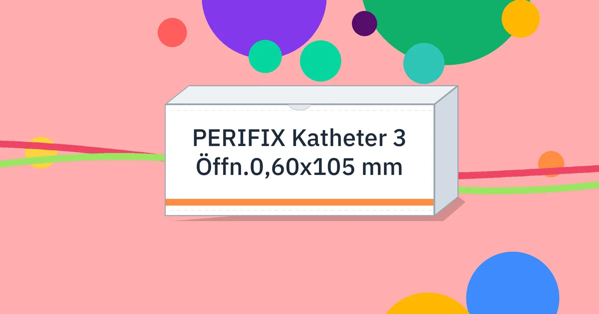 Symbolbild: Packung mit der Aufschrift PERIFIX Katheter 3 Öffn.0,60x105 mm (PZN 03384828) – Verfügbarkeit und Bezug in Apotheken in Frankfurt am Main