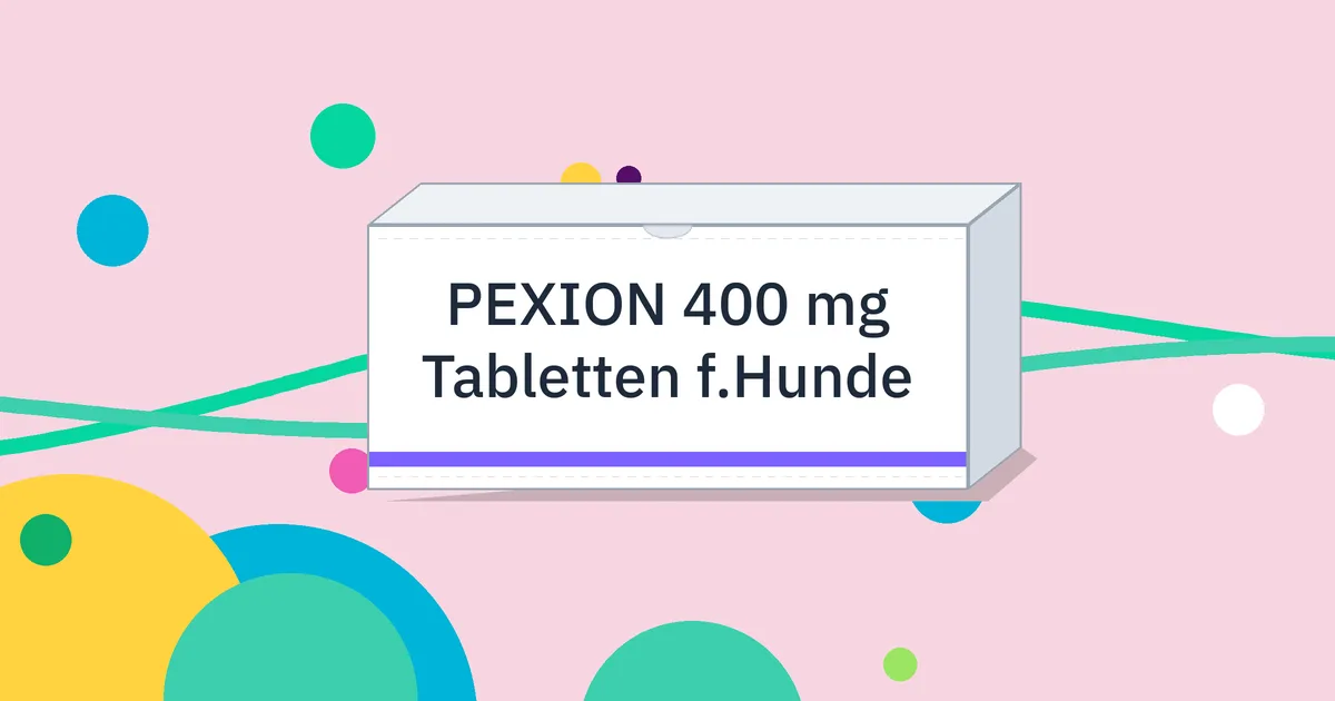 Symbolbild: Packung mit der Aufschrift PEXION 400 mg Tabletten f.Hunde (PZN 08641336) – Verfügbarkeit und Bezug in Apotheken in Frankfurt am Main