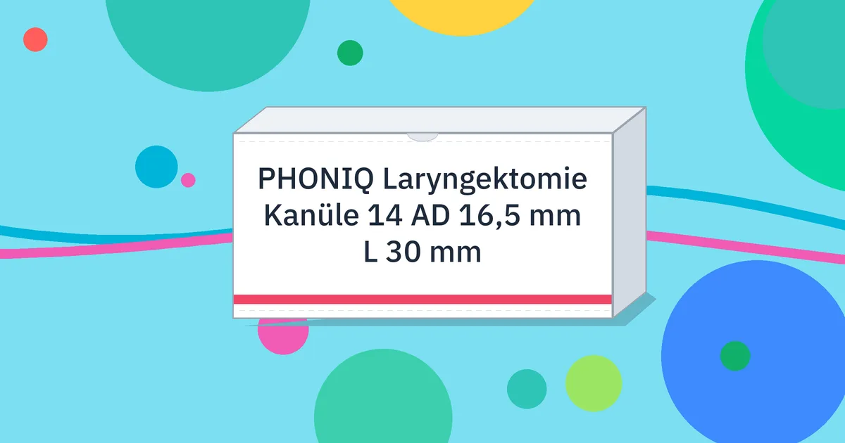 Symbolbild: Packung mit der Aufschrift PHONIQ Laryngektomie Kanüle 14 AD 16,5 mm L 30 mm (PZN 17381845) – Verfügbarkeit und Bezug in Apotheken in Frankfurt am Main