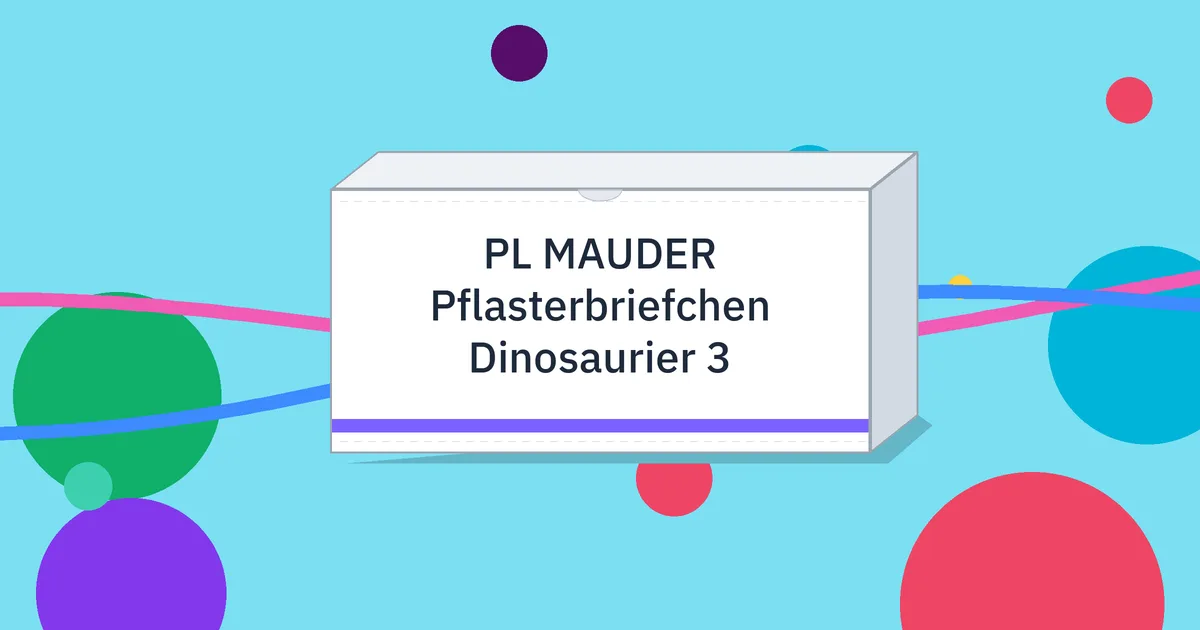 Symbolbild: Packung mit der Aufschrift PL MAUDER Pflasterbriefchen Dinosaurier 3 (PZN 20608614) – Verfügbarkeit und Bezug in Apotheken in Frankfurt am Main