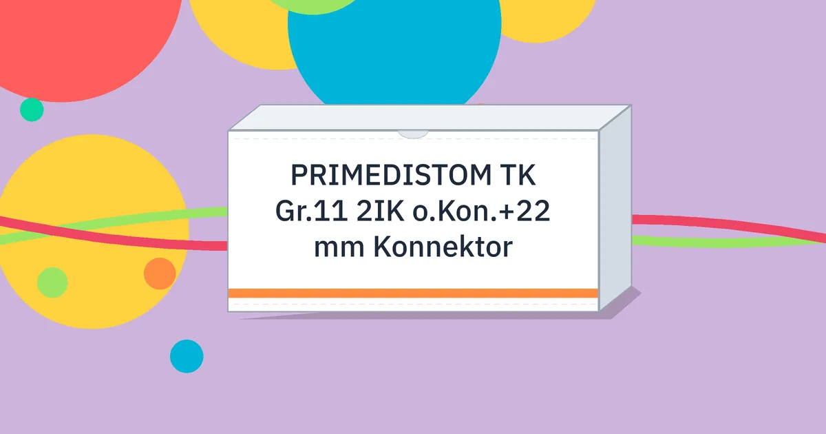 Symbolbild: Packung mit der Aufschrift PRIMEDISTOM TK Gr.11 2IK o.Kon.+22 mm Konnektor (PZN 10229910) – Verfügbarkeit und Bezug in Apotheken in Frankfurt am Main