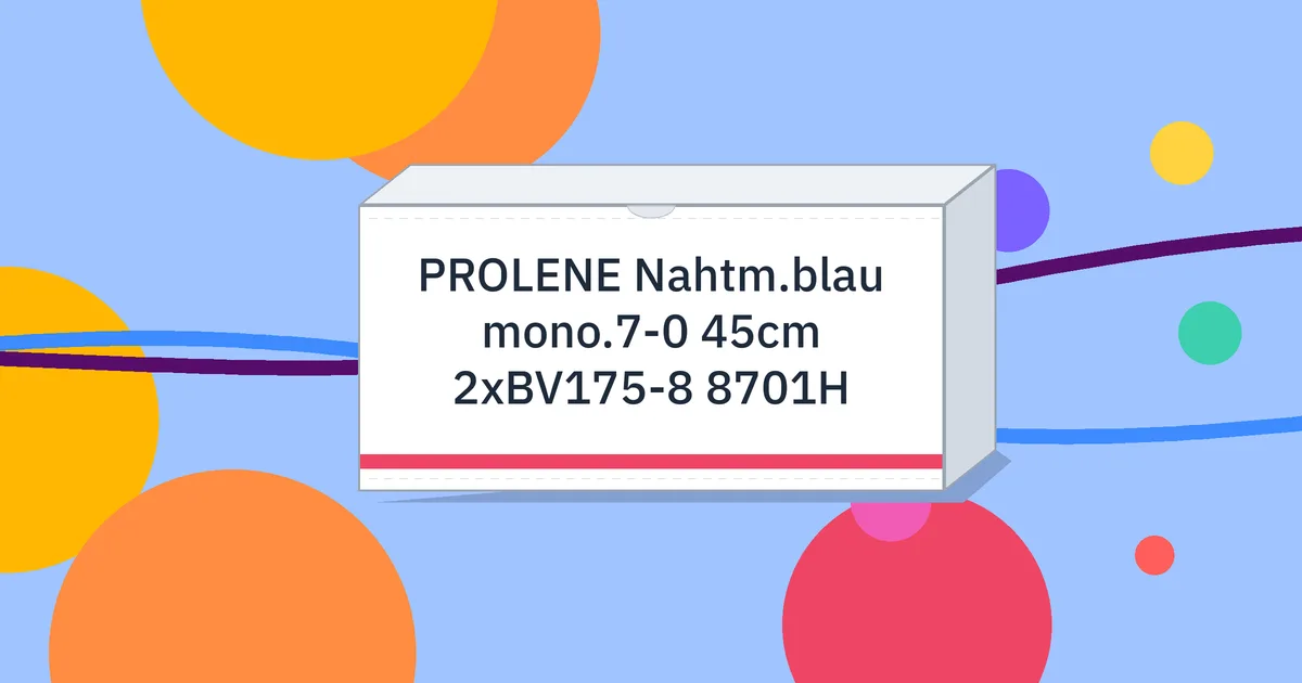 Symbolbild: Packung mit der Aufschrift PROLENE Nahtm.blau mono.7-0 45cm 2xBV175-8 8701H (PZN 20891260) – Verfügbarkeit und Bezug in Apotheken in Frankfurt am Main